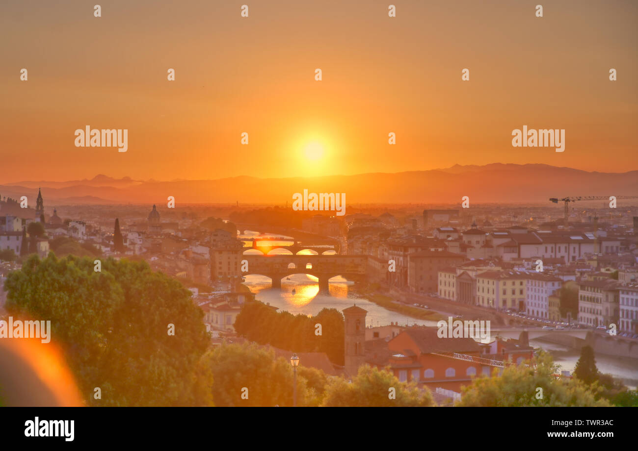 The sunset over Florence, capital of Italy’s Tuscany region Stock Photo ...