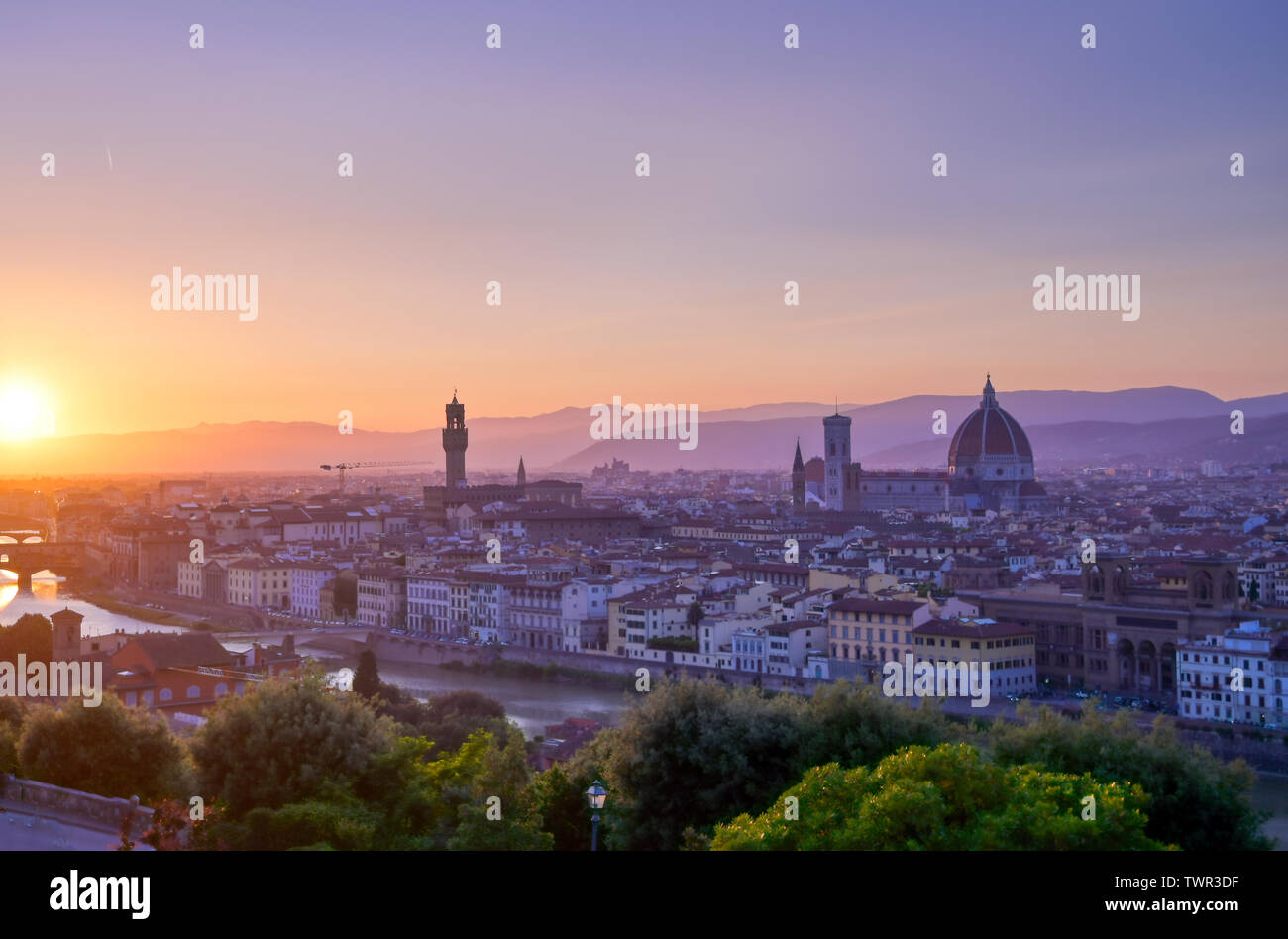 The sunset over Florence, capital of Italy’s Tuscany region Stock Photo ...