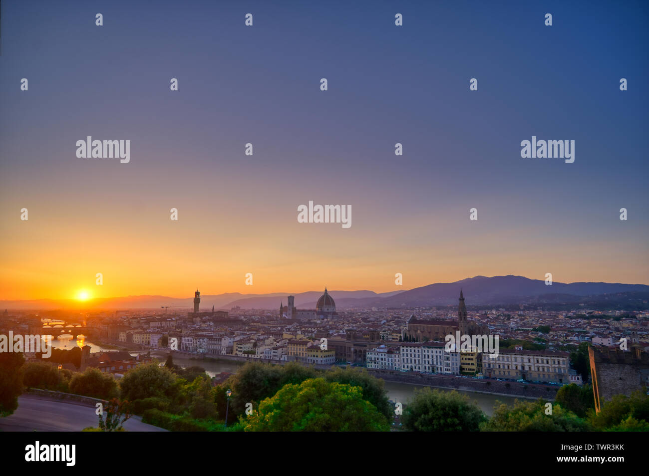 The sunset over Florence, capital of Italy’s Tuscany region Stock Photo ...