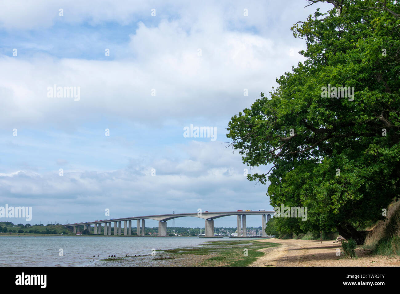 The Orwell Bridge viewed from river bank by Orwell country park Stock ...