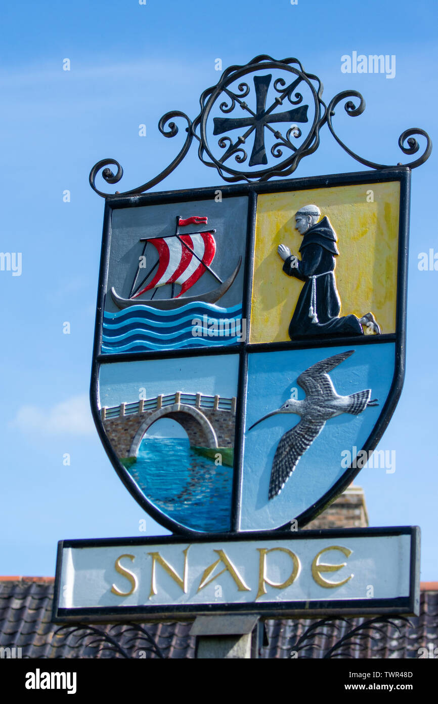 Snape village sign Stock Photo - Alamy