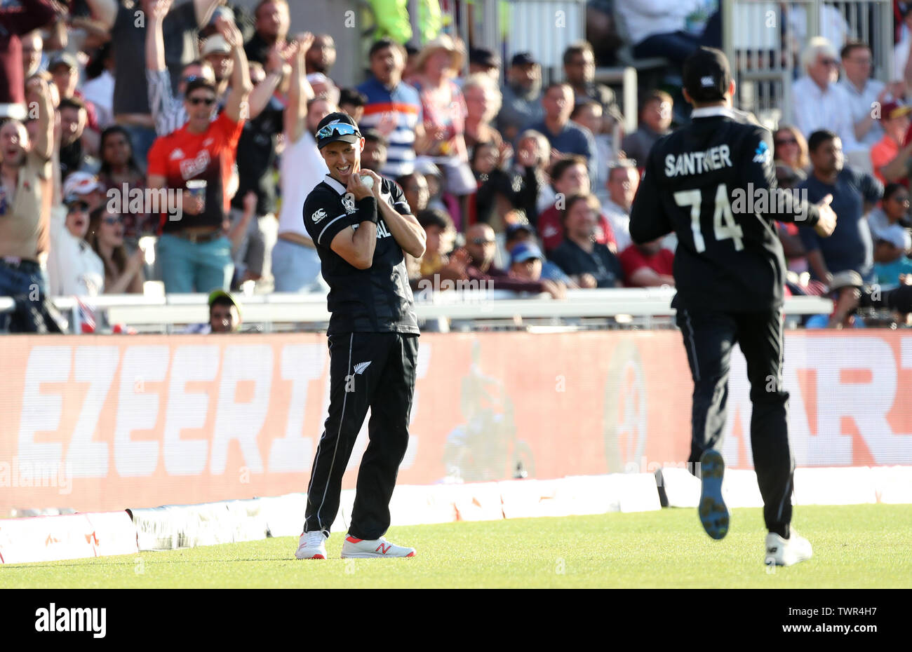 New Zealand's Trent Boult takes the catch to dismiss West Indies Chris ...