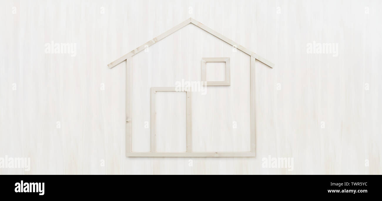 wood house shape isolated on wooden white background Stock Photo - Alamy