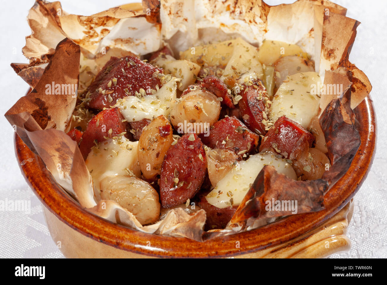 Traditional Greek ''Kleftiko'' dish lamb or goat meat in small pieces ...