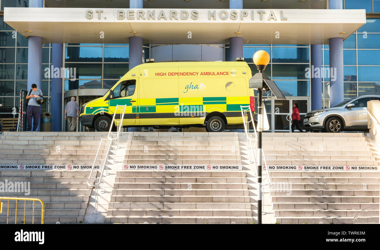 St Bernards Hospital, Gibraltar, with High Dependency ambulance outside ...