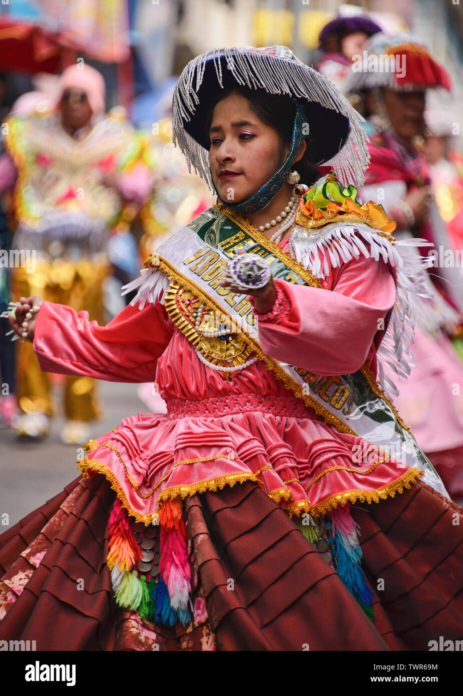 Costumed dancer at the colorful Gran Poder Festival, La Paz, Bolivia ...