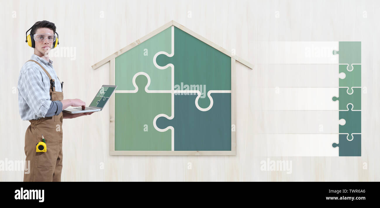 house construction renovation concept handyman carpenter man with ...