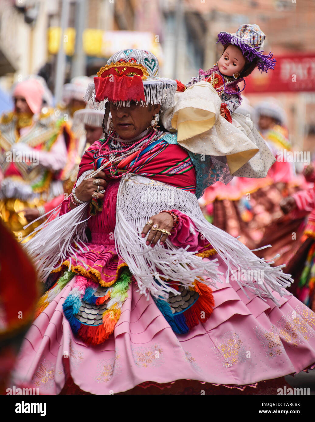 Costumed dancer at the colorful Gran Poder Festival, La Paz, Bolivia ...