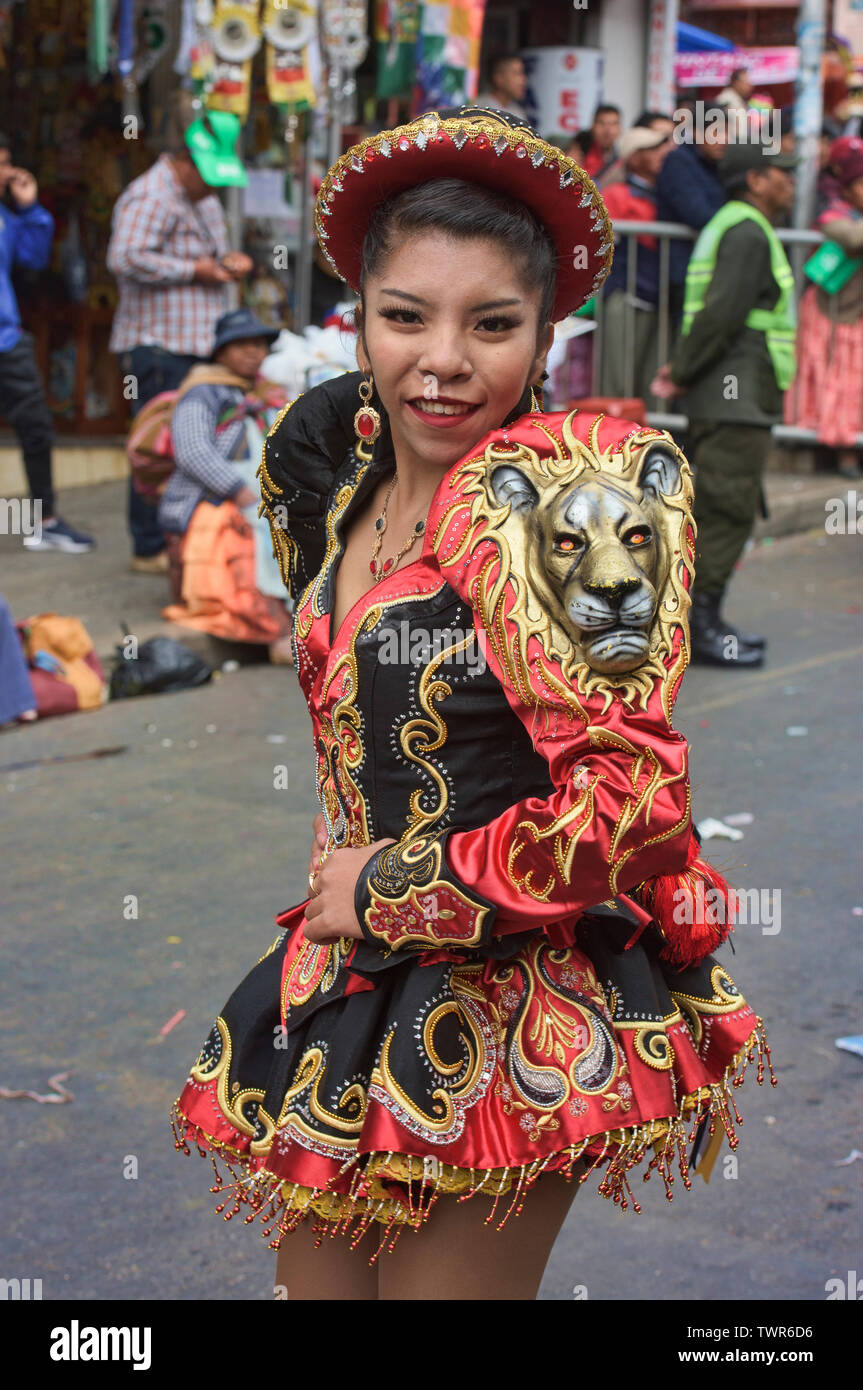 Costumed dancer at the colorful Gran Poder Festival, La Paz, Bolivia ...