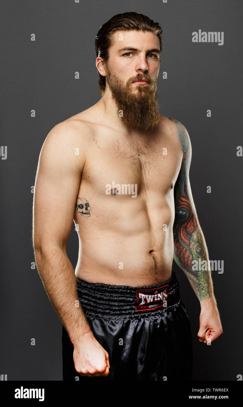 Bangkok, Thailand. 27th May, 2019. Portrait of kick boxer Lucas ''Thor ...