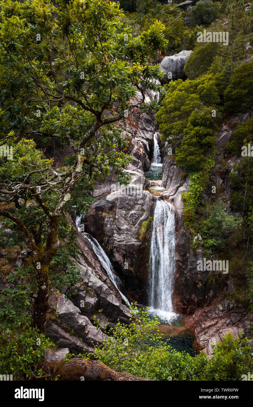 The beautiful Arado Waterfall (Cascata do Arado) at the Peneda Geres ...