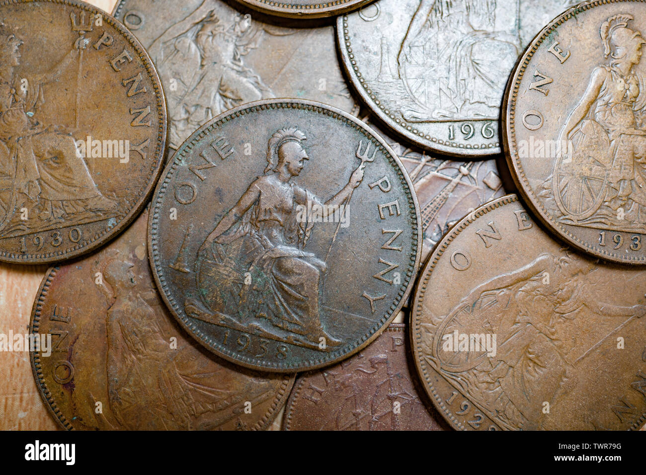Old one penny coins. British Isles Stock Photo - Alamy