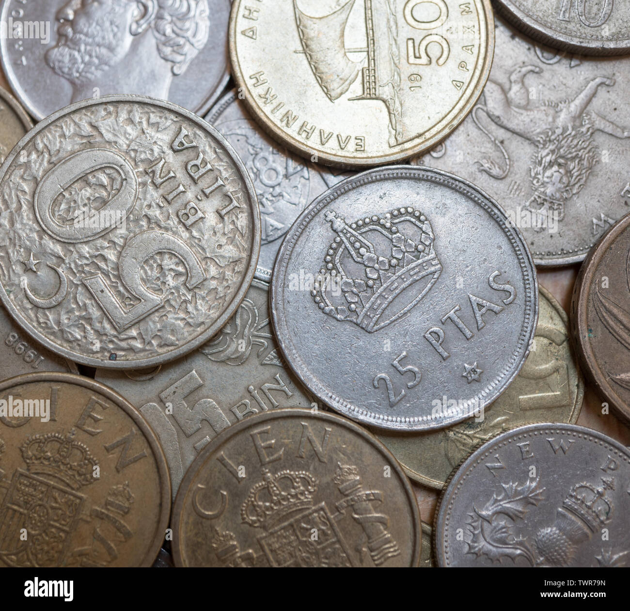 Pile of old European coins, pre Euro Stock Photo - Alamy