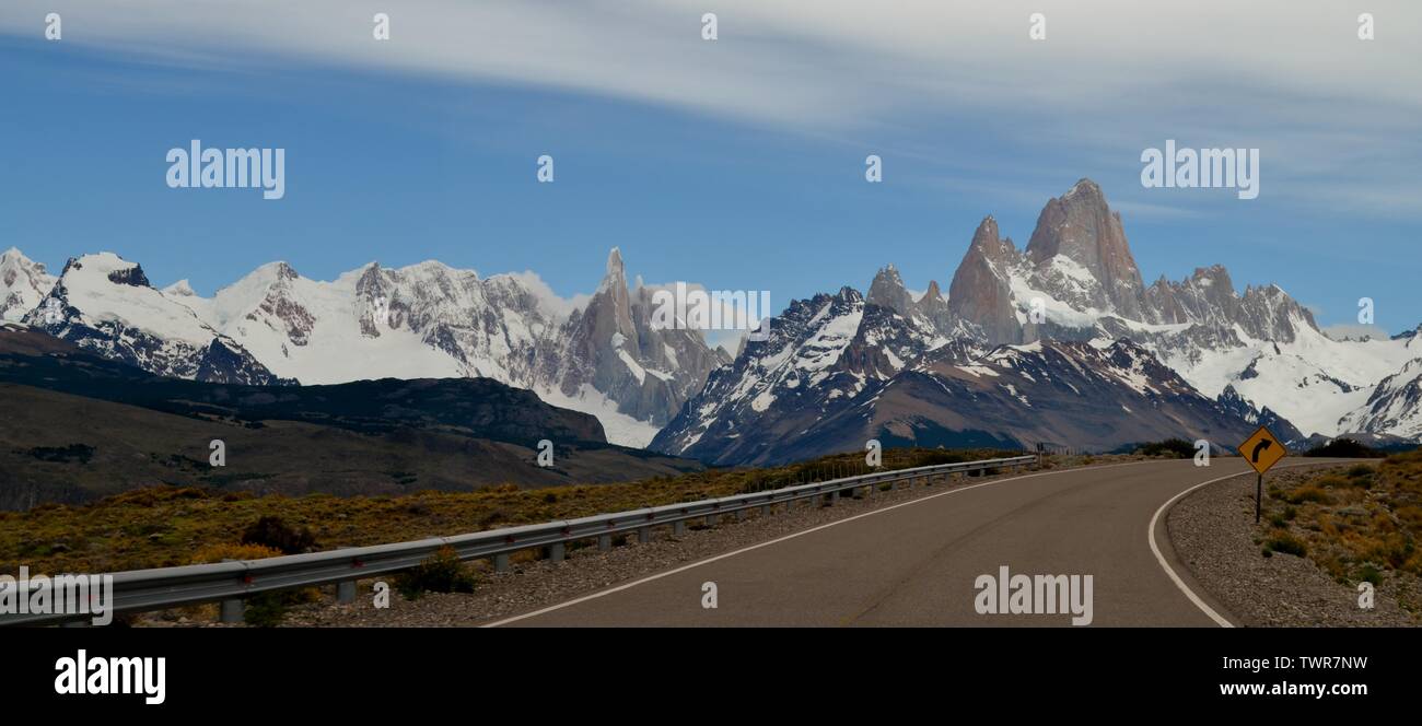 Patagonia,Argentina. View of Mount Fitz Roy and long road Stock Photo ...