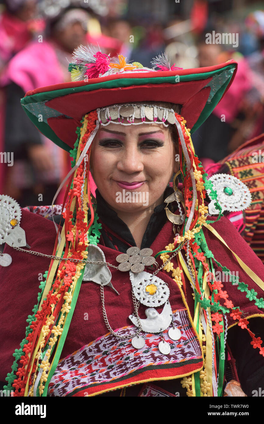 Costumed dancer at the colorful Gran Poder Festival, La Paz, Bolivia ...