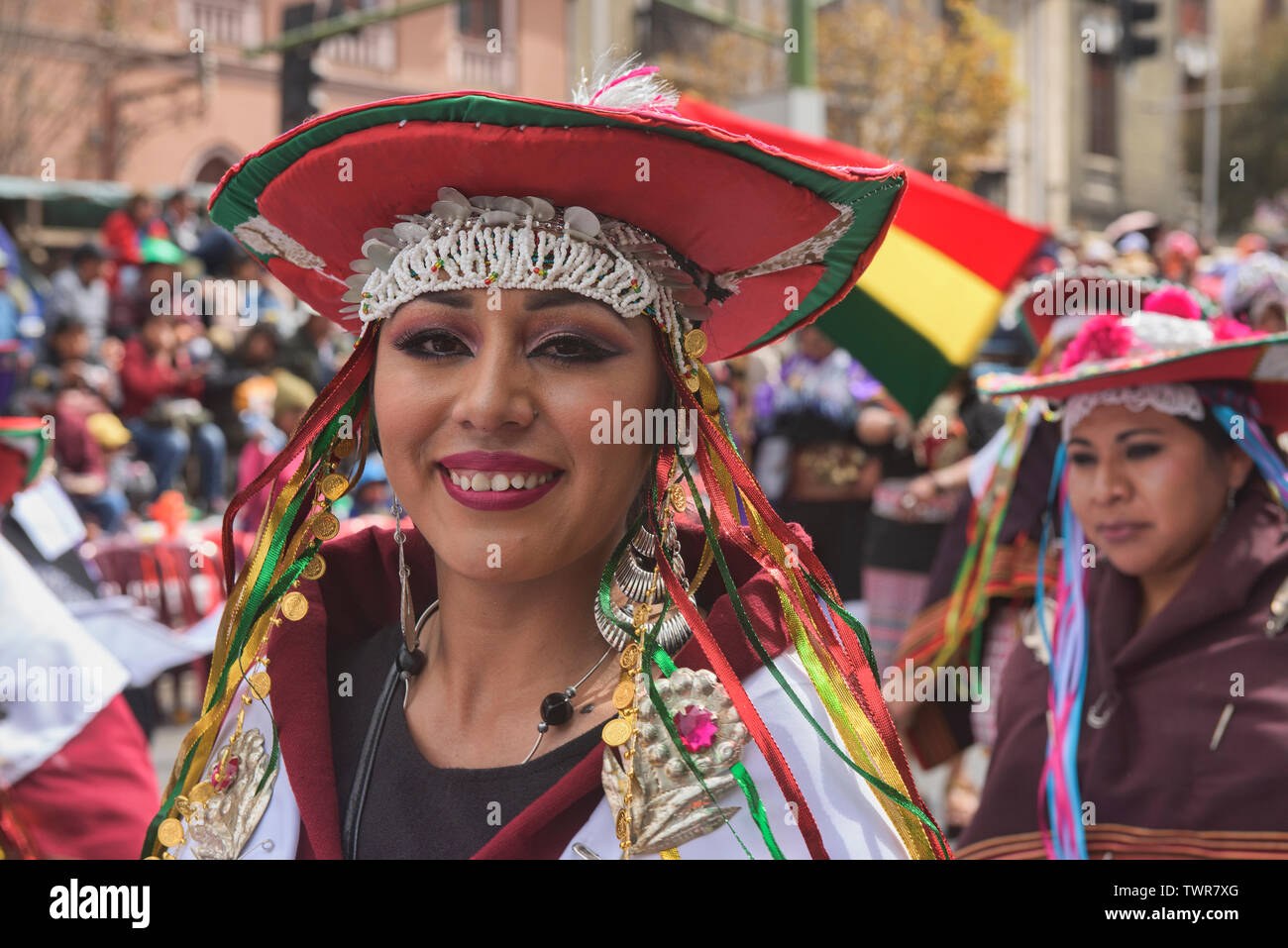 Costumed dancer at the colorful Gran Poder Festival, La Paz, Bolivia ...