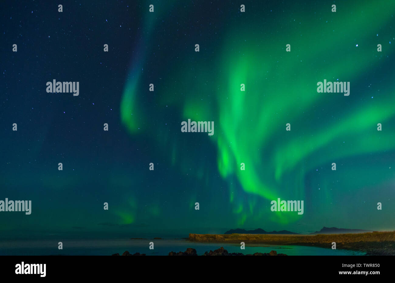 Colorful display of northern lights, vivid display of aurora borealis ...