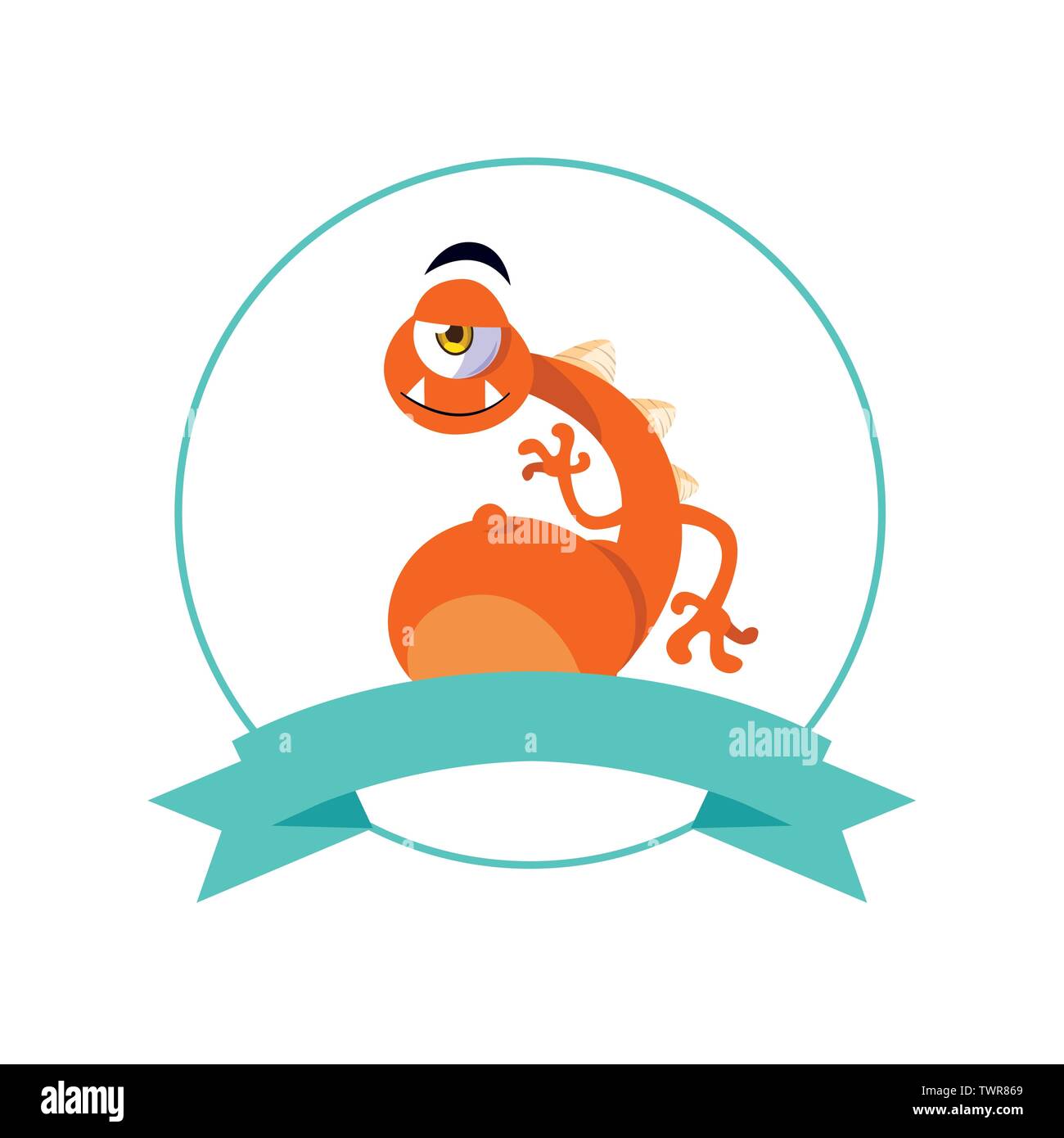 circular frame with monster and neck long comic vector illustration ...