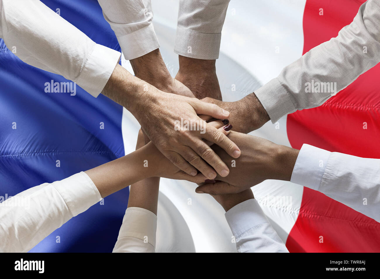 Group hands european union flag hi-res stock photography and images - Alamy