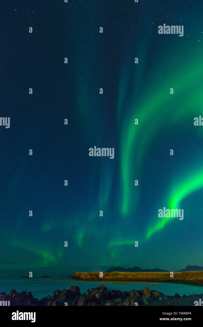 Colorful display of northern lights, vivid display of aurora borealis ...