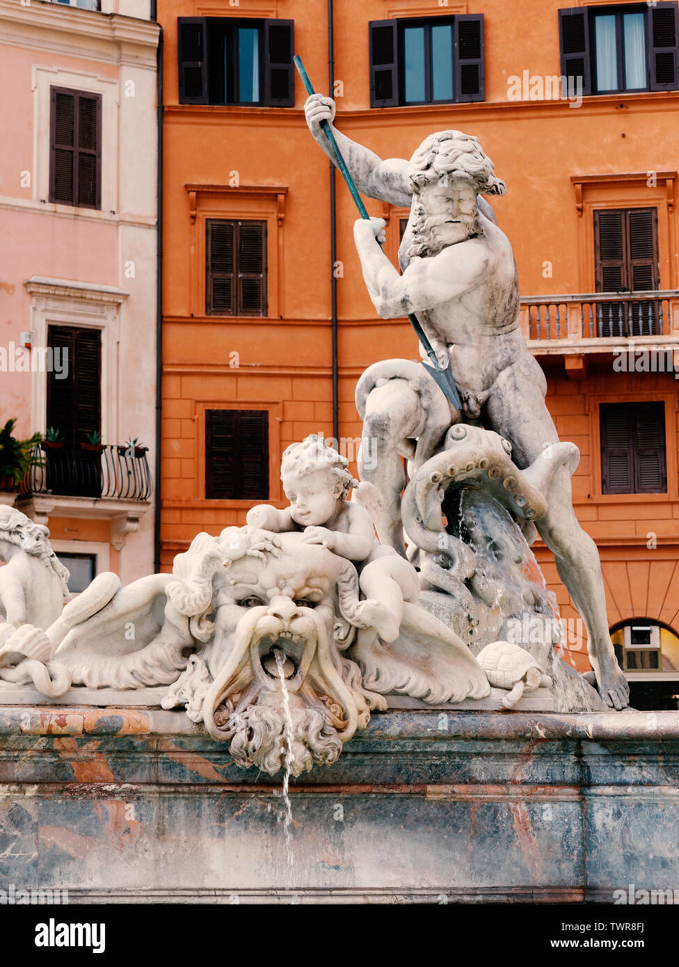 Neptune Fontain details in Navona Square in Rome Italy Stock Photo - Alamy