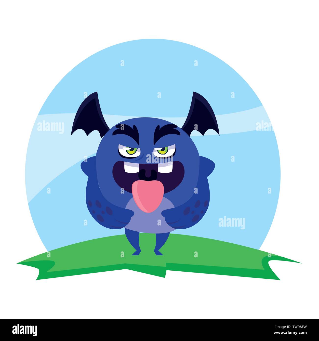 funny monster flying with wings in the field vector illustration design ...