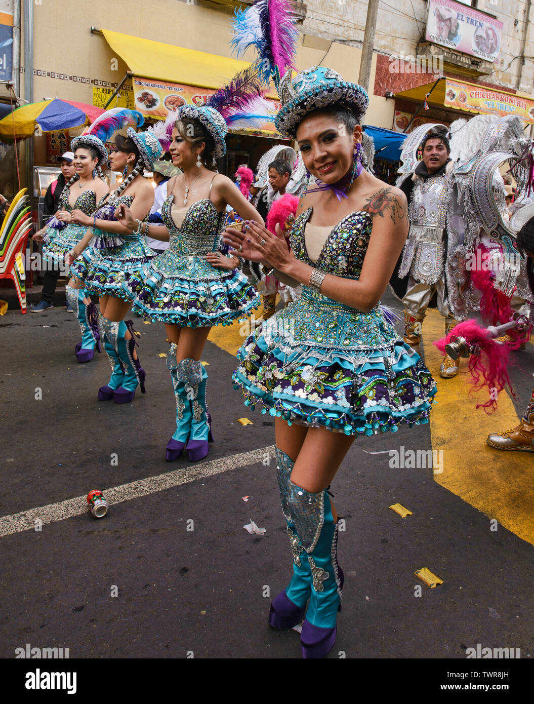 Costumed dancer at the colorful Gran Poder Festival, La Paz, Bolivia ...