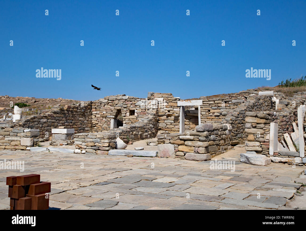 The island of Delos off the coast of Mykonos is a historical port and ...