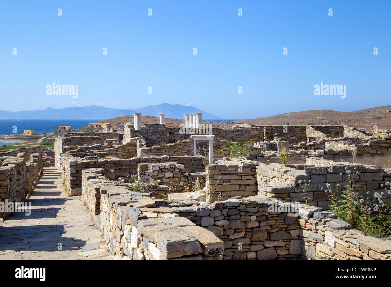 The island of Delos off the coast of Mykonos is a historical port and ...