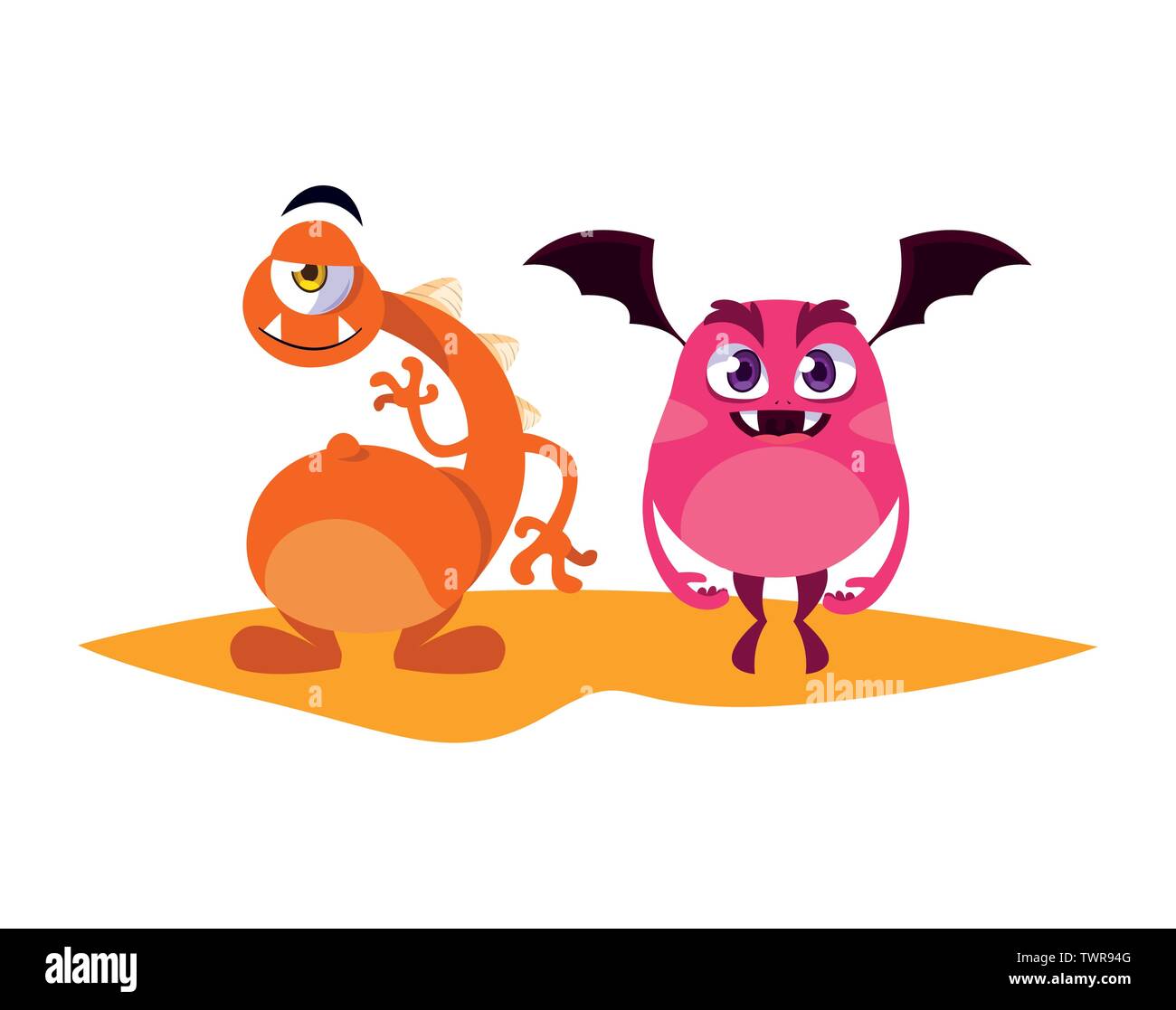 funny monsters couple comic characters colorful vector illustration ...