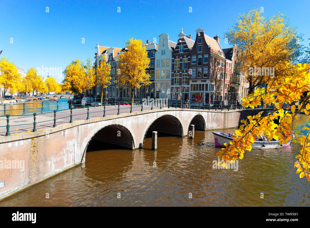 historical houses of Amsterdam over canal ring landmark in old european ...
