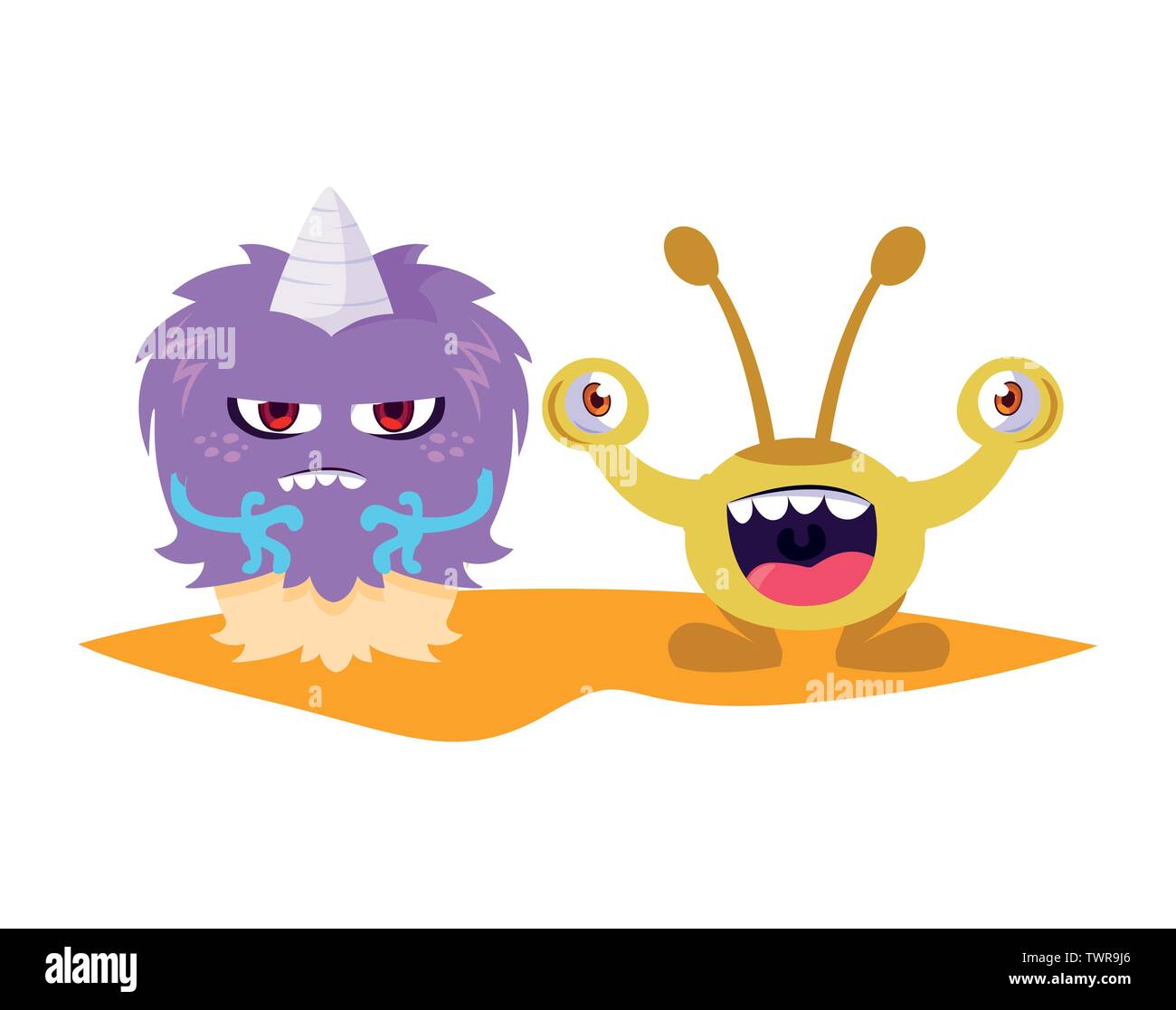 funny monsters couple comic characters colorful vector illustration ...