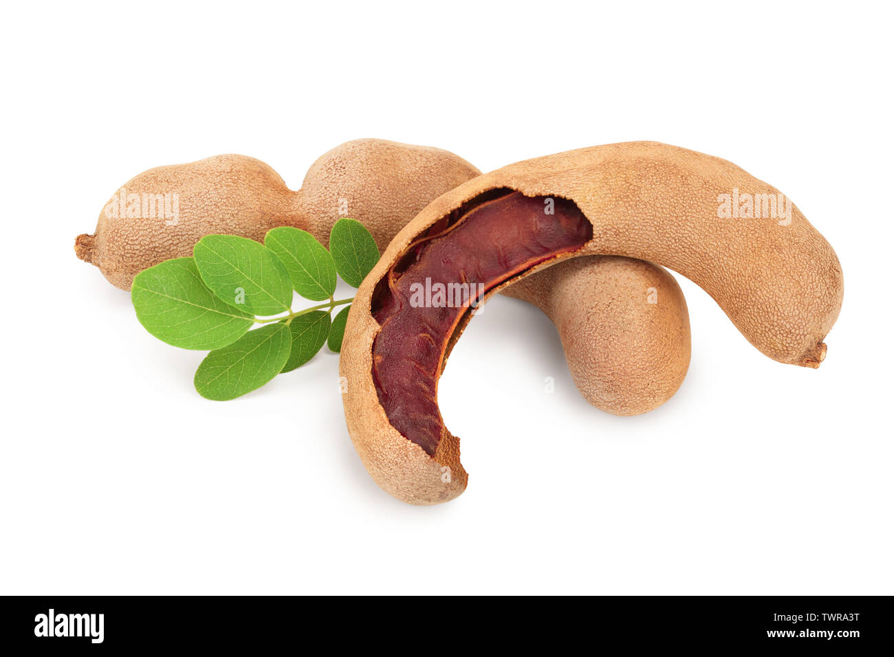 Tamarind fruit with leaf isolated on white background Stock Photo - Alamy