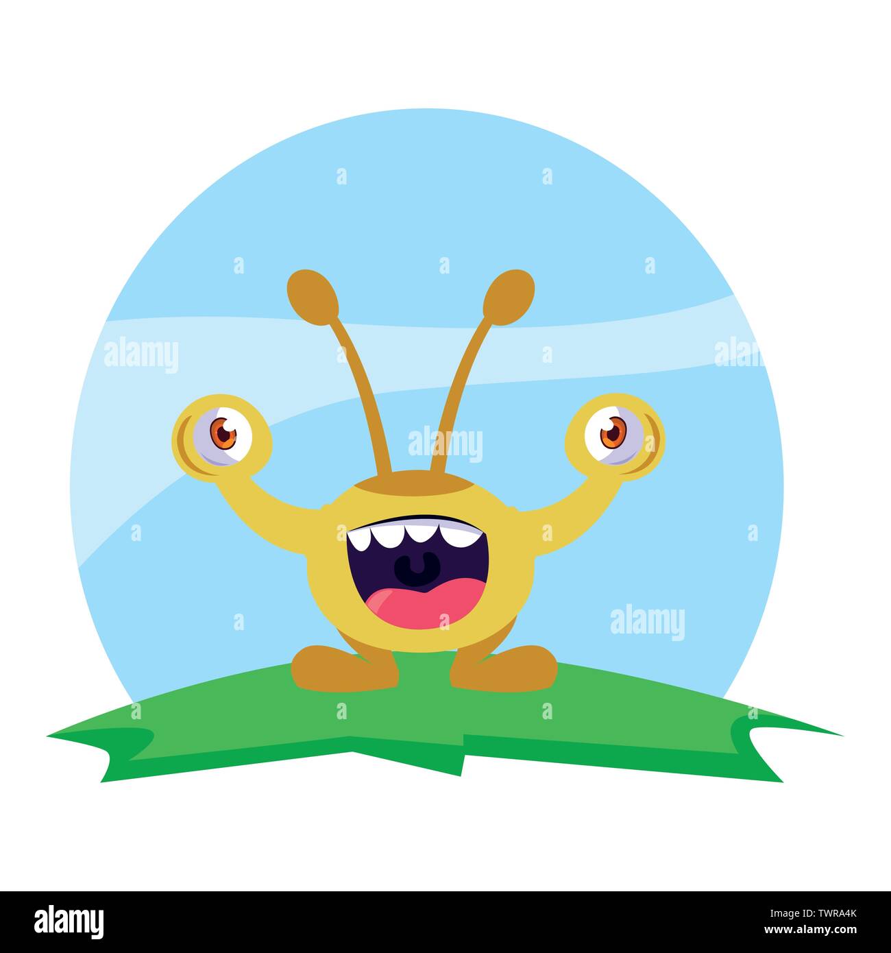 funny monster with bulging eyes in the field vector illustration design ...