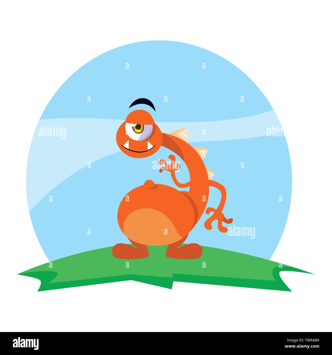 funny monster with neck long in the field vector illustration design ...