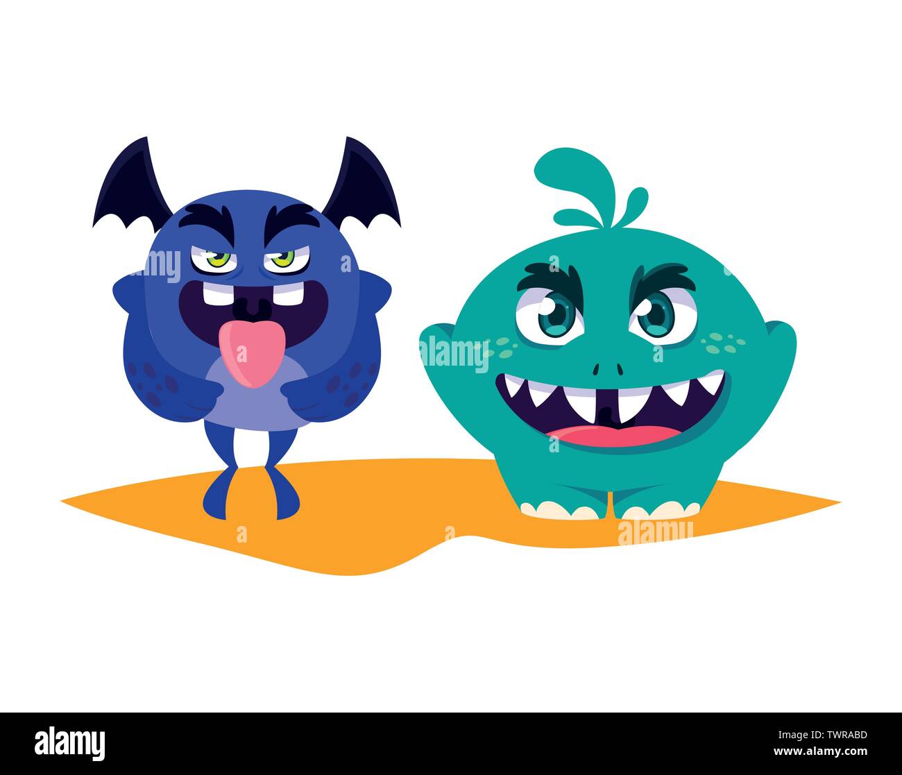 funny monsters couple comic characters colorful vector illustration ...