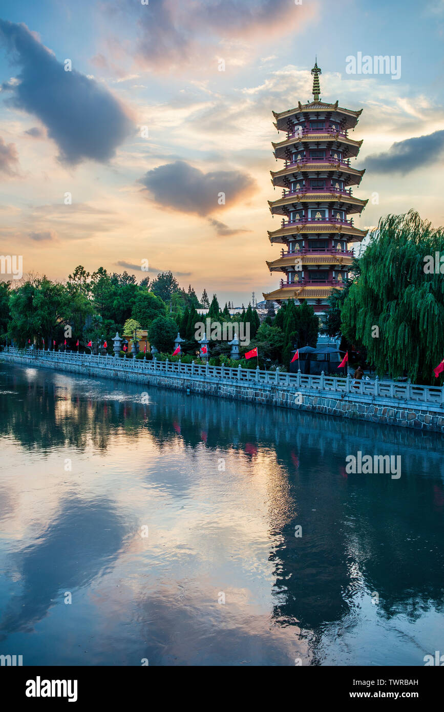 Pagoda in buddhist Qibao Temple in the old water town of Qibao in the ...