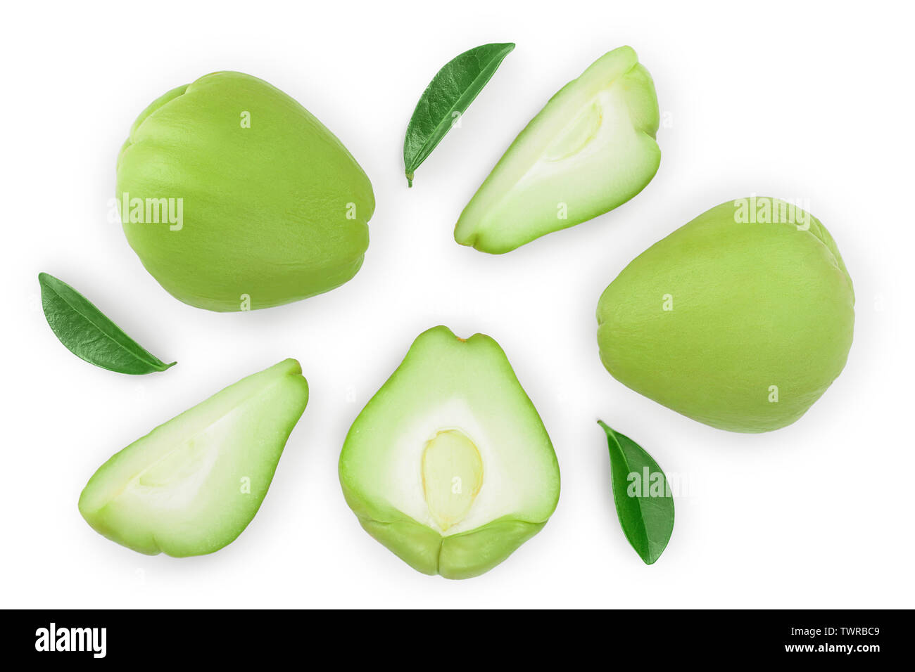 fresh Chayote vegetable isolated on white background. Top view. Flat ...