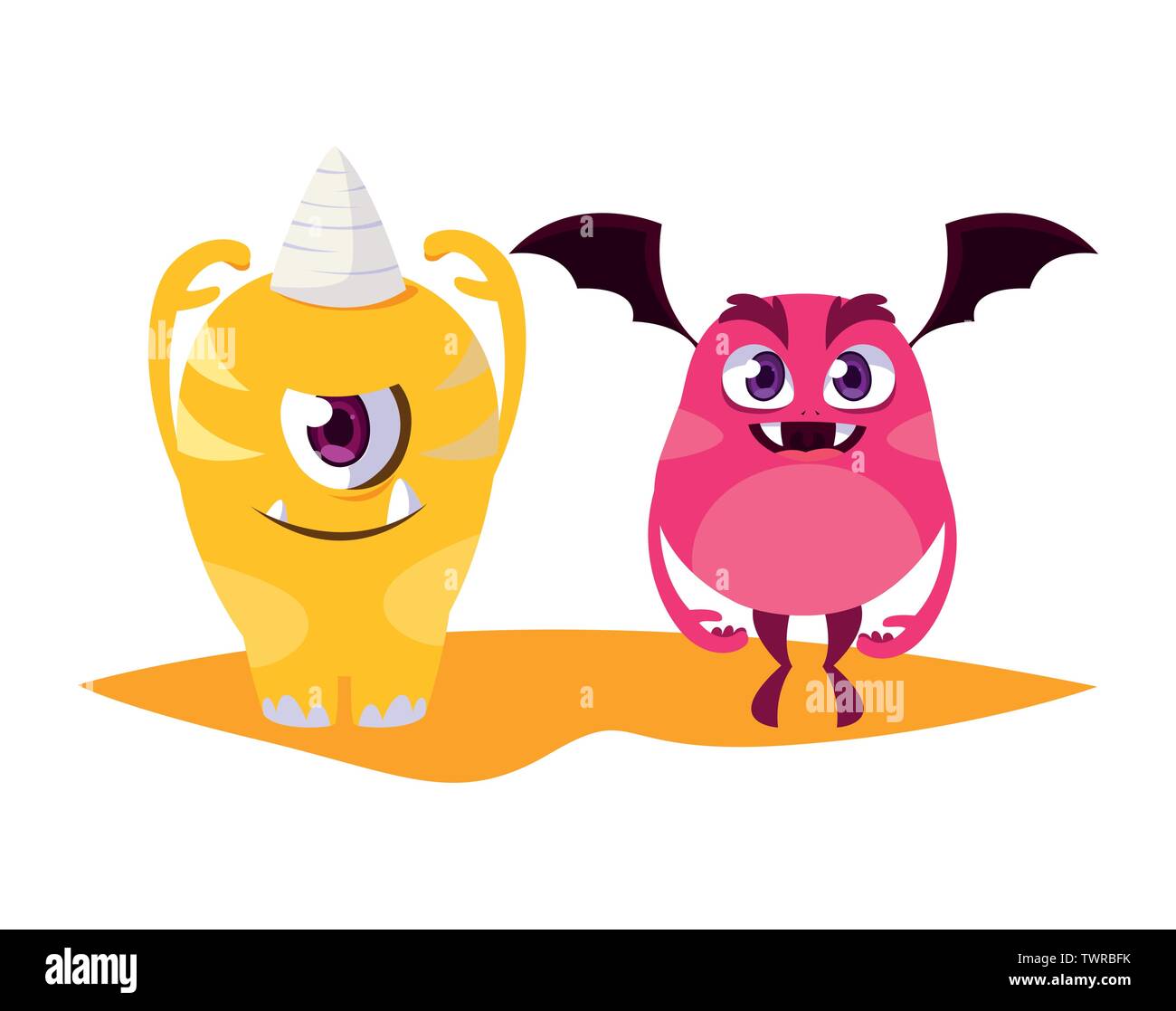 funny monsters couple comic characters colorful vector illustration ...