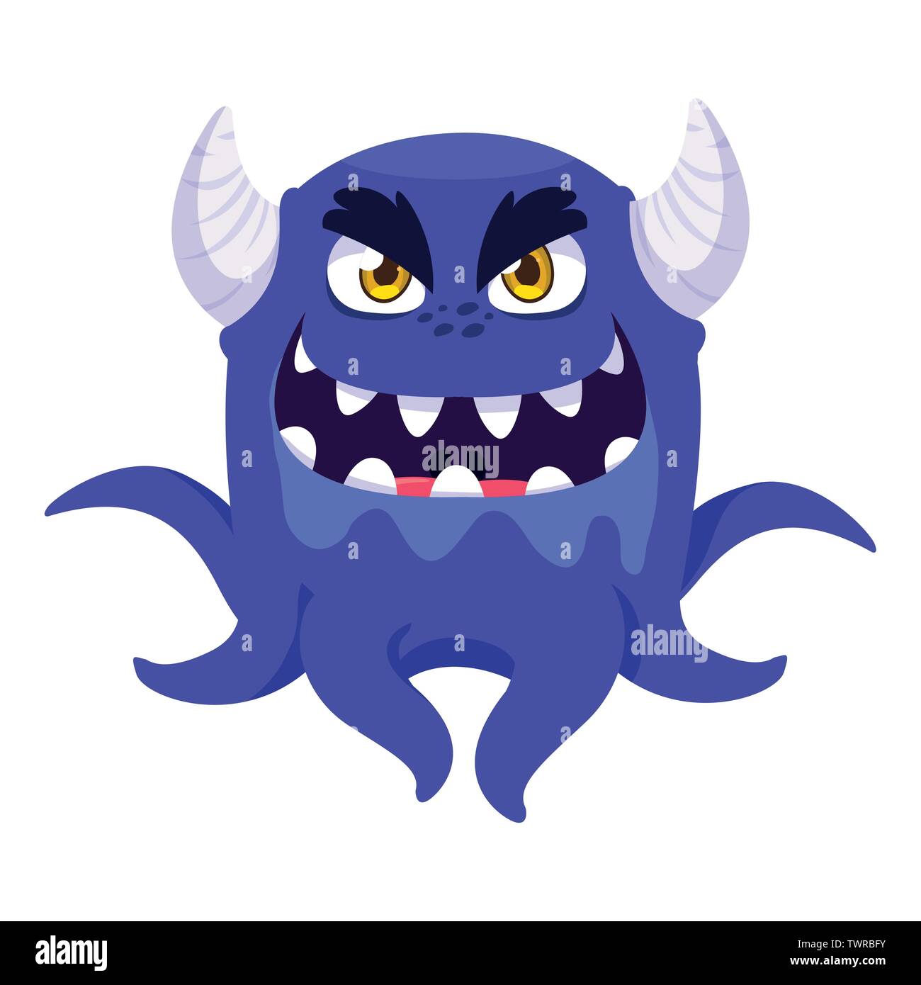 funny monster with horns comic character vector illustration design ...