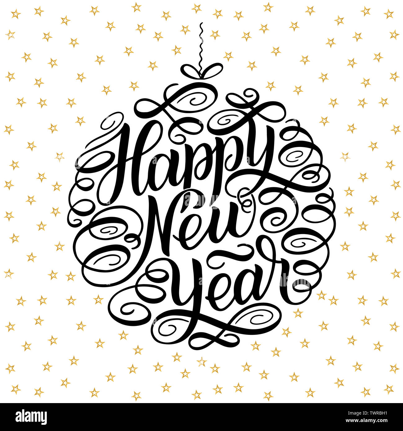 Happy New Year, lettering Greeting Card design circle text frame ...