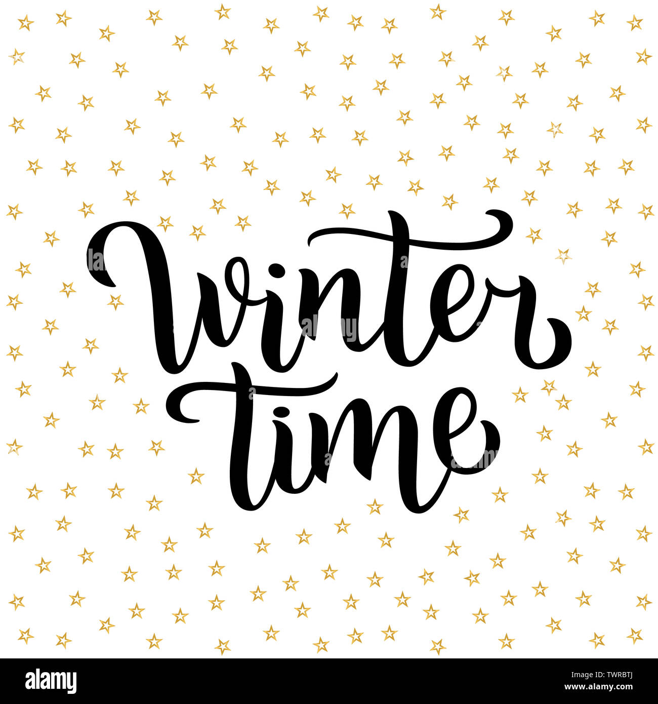 Winter time custom white lettering text on white background with golden ...