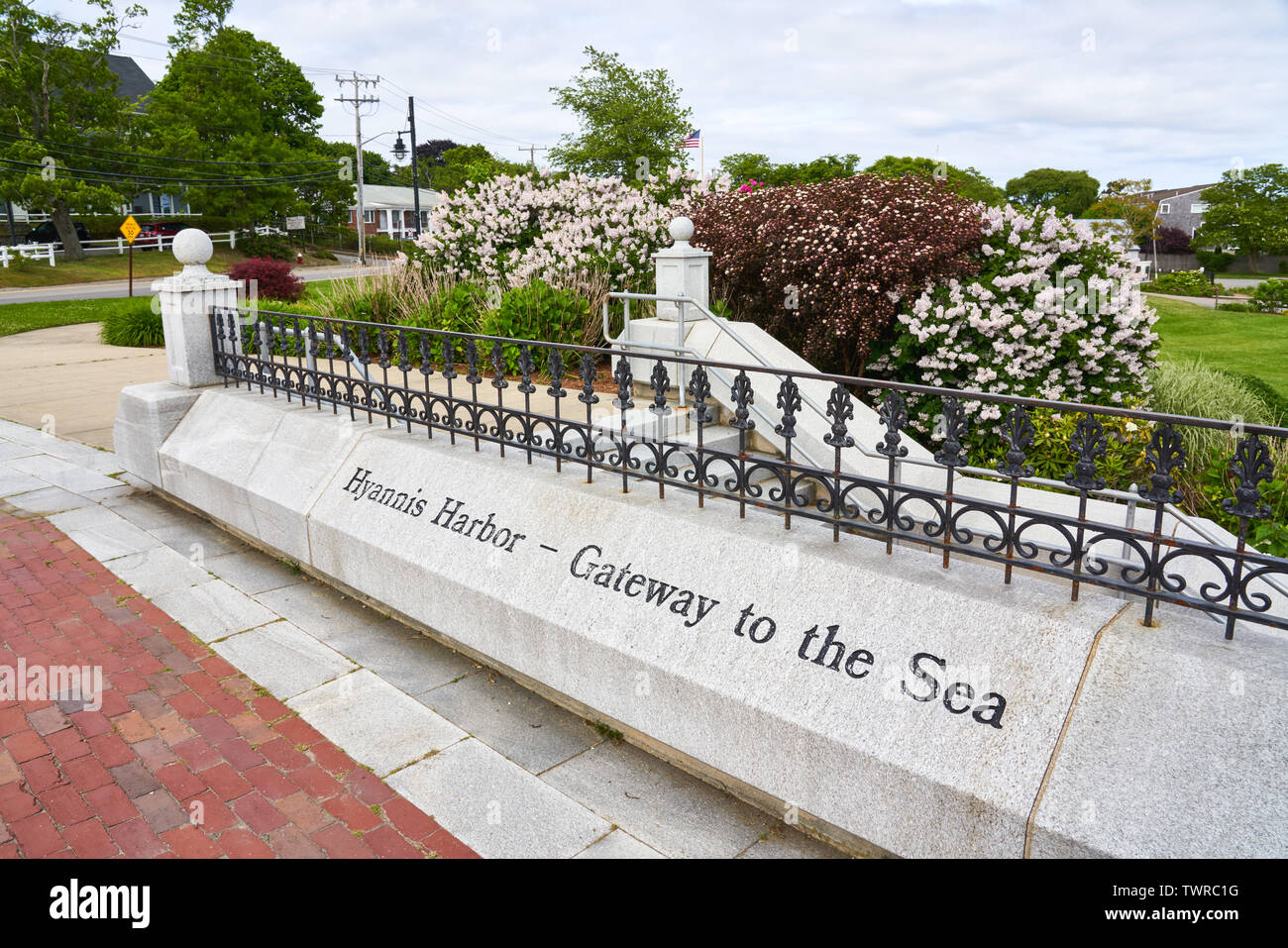 Hyannis Harbor - Gateway to the Sea is written on the stonework at the ...