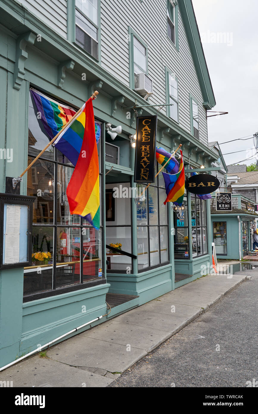 Provincetown, MA - June 11, 2019: Cafe Heaven is a restaurant popular ...