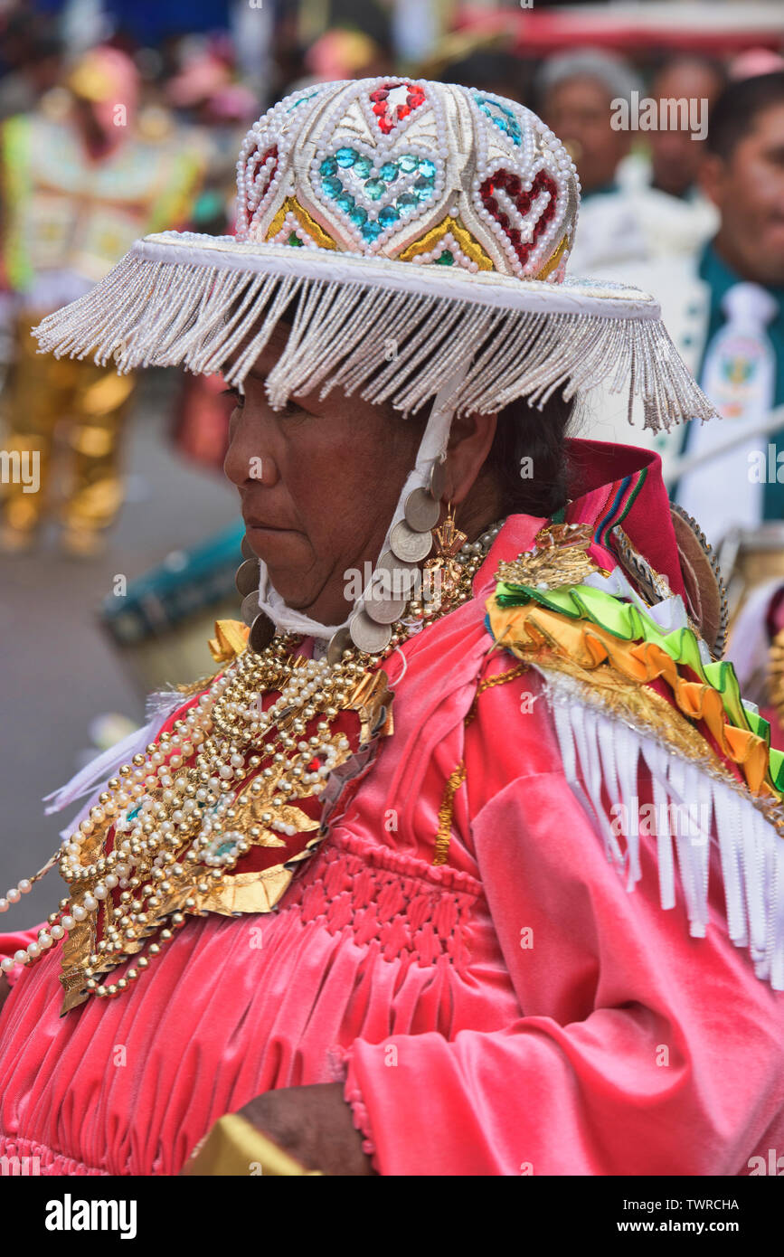 Costumed dancer at the colorful Gran Poder Festival, La Paz, Bolivia ...