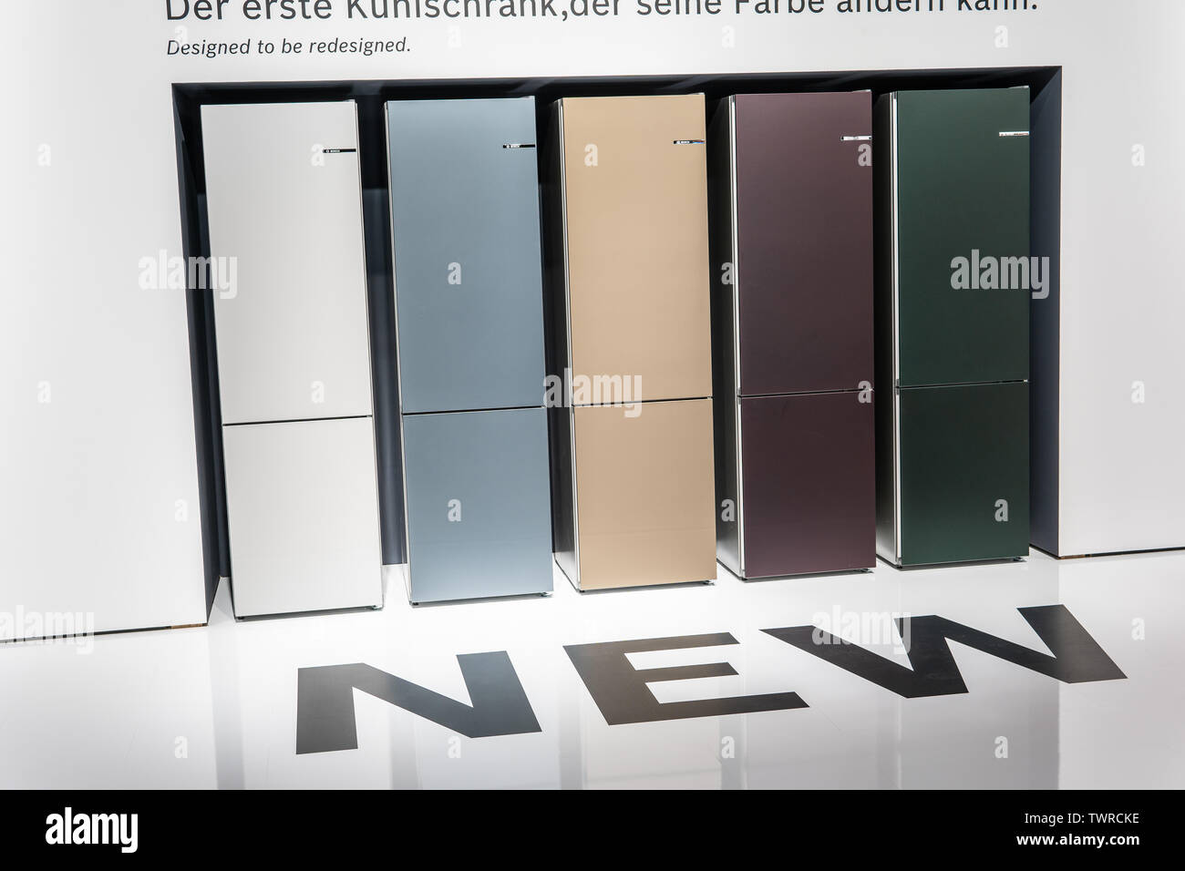 Berlin, Germany, August 29, 2018, Bosch Vario Style fridge refrigerator ...