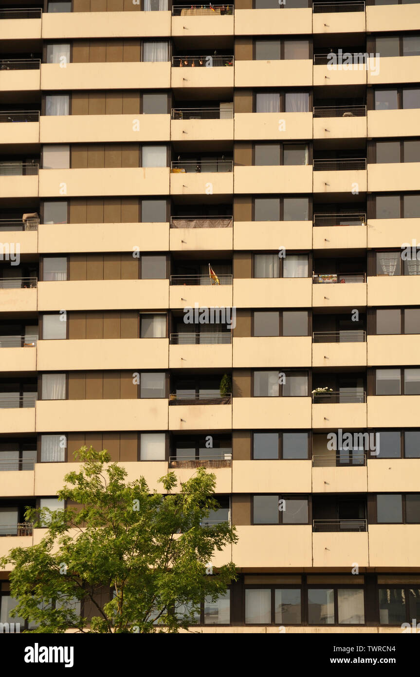 cut out of a facade with balconies of a large apartment building with ...