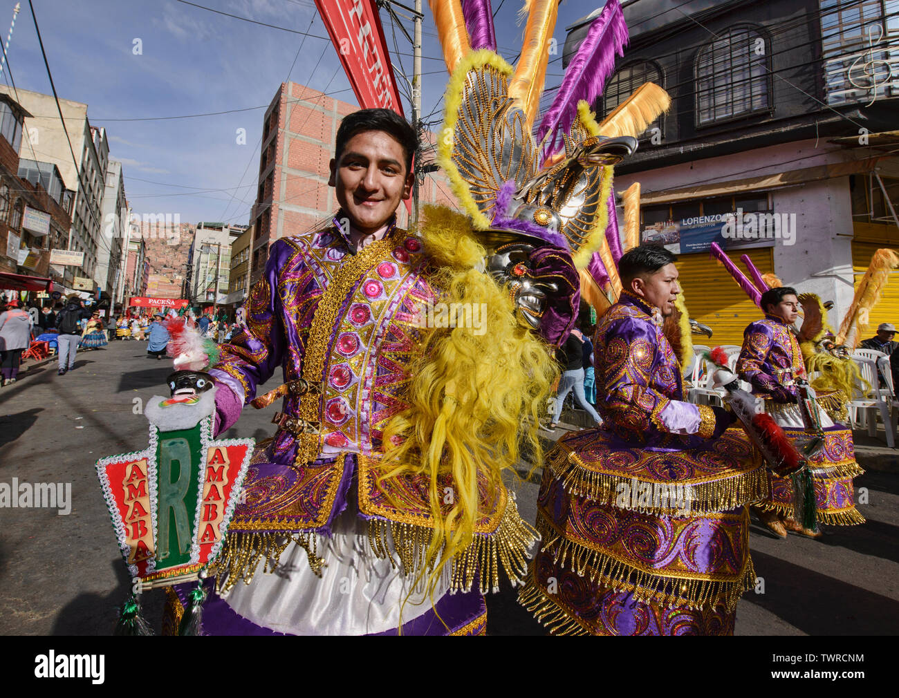 Costumed dancer at the colorful Gran Poder Festival, La Paz, Bolivia ...