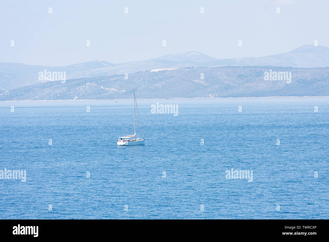 Sailboat during sailing, Adriatic sea Stock Photo - Alamy