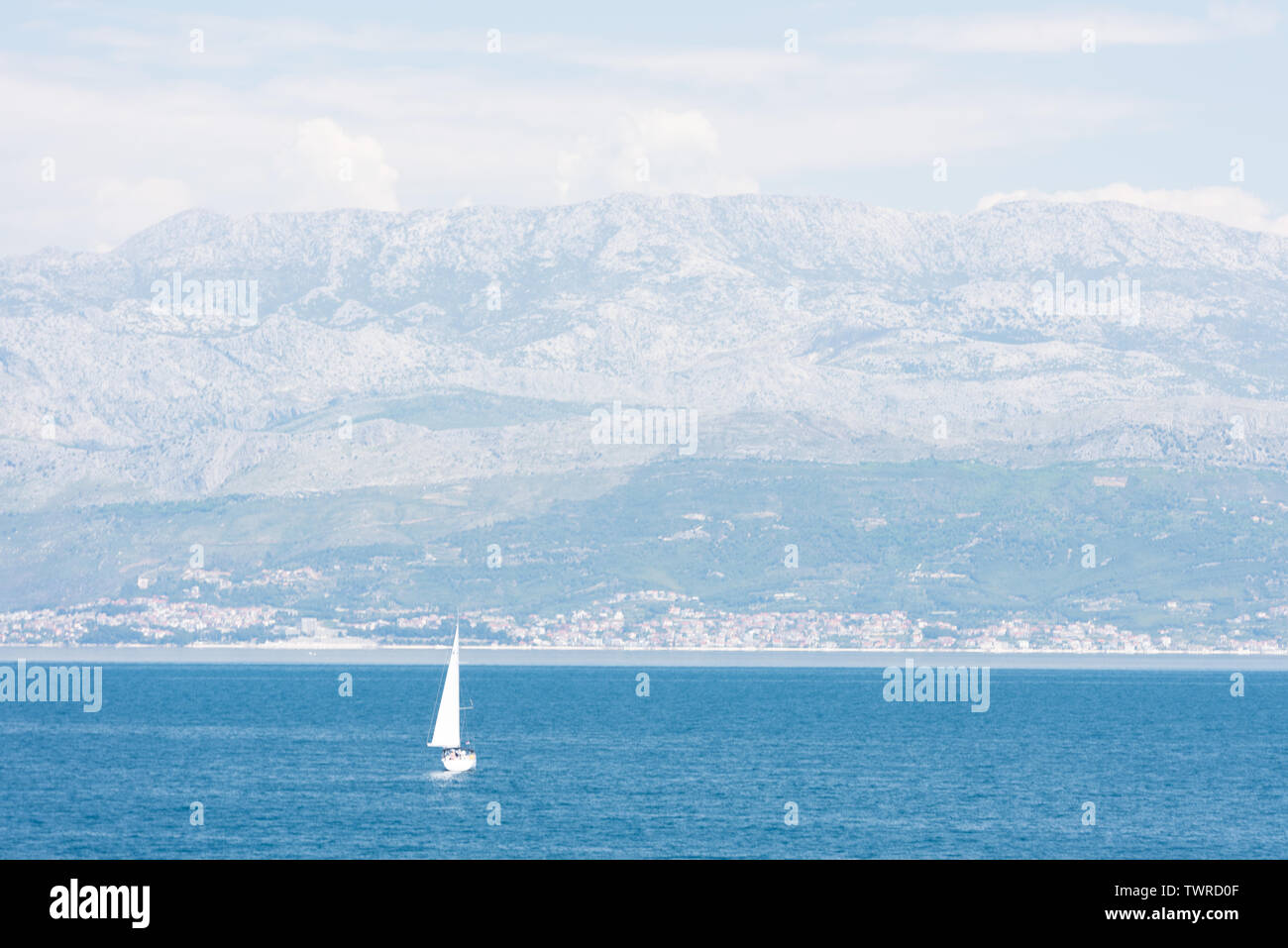 Sailboat during sailing, Adriatic sea Stock Photo - Alamy